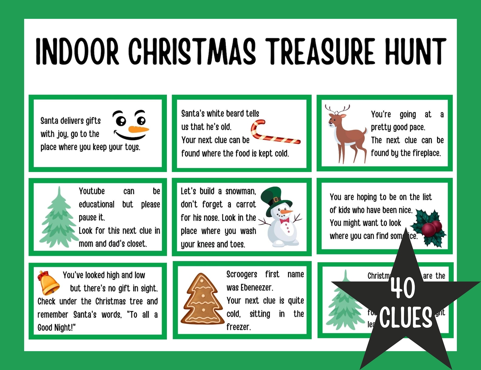 Printable Indoor Christmas Scavenger Hunt Game, Christmas Treasure Hunt ...