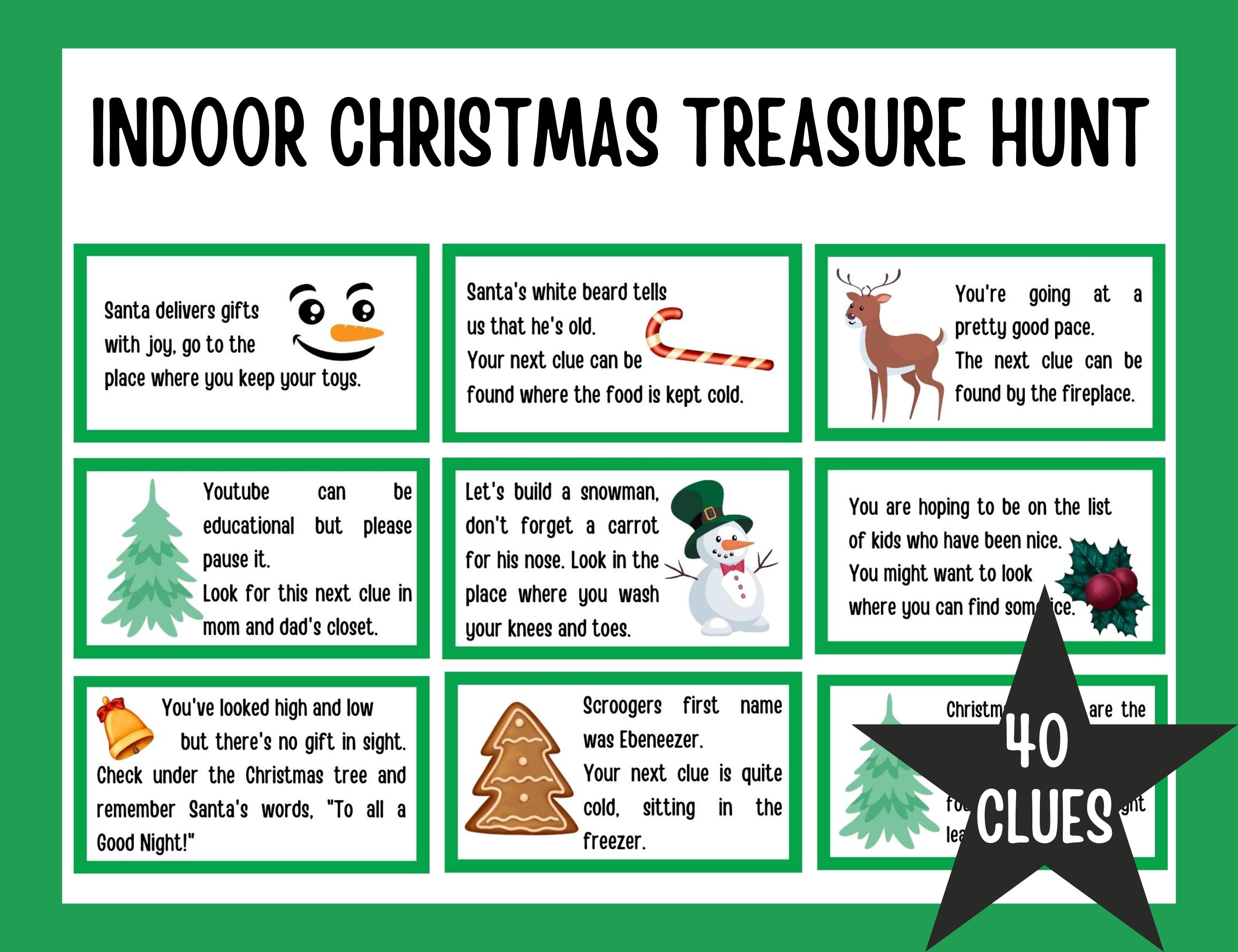 Printable Indoor Christmas Scavenger Hunt Game, Christmas Treasure Hunt ...