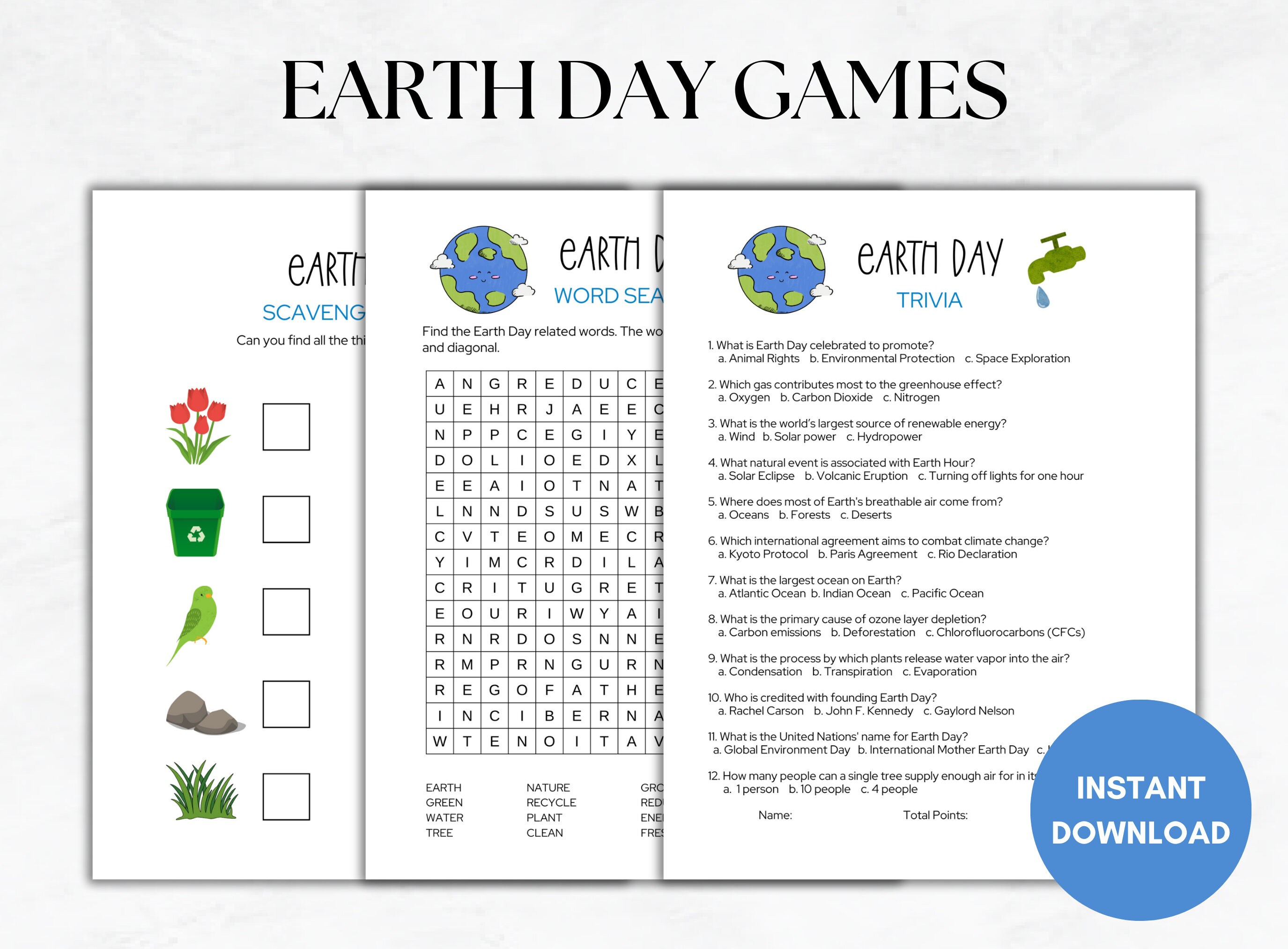 8 Printable Earth Day Games, Fun Earth Day Activities for Kids and ...