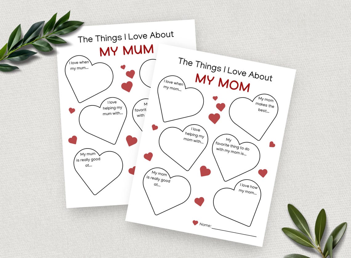 Things I Love About My Mom/mum, Printable Mothers Day Writing Activity ...