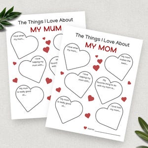 Things I Love About My Mom/mum, Printable Mothers Day Writing Activity ...