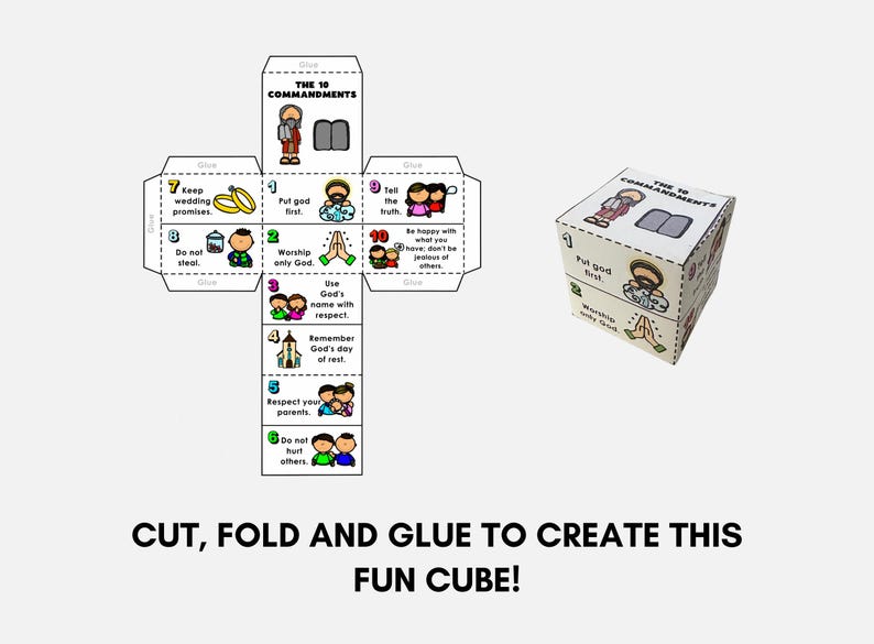 10 Commandments, Printable Bible Coloring Cube, Sunday School Craft ...
