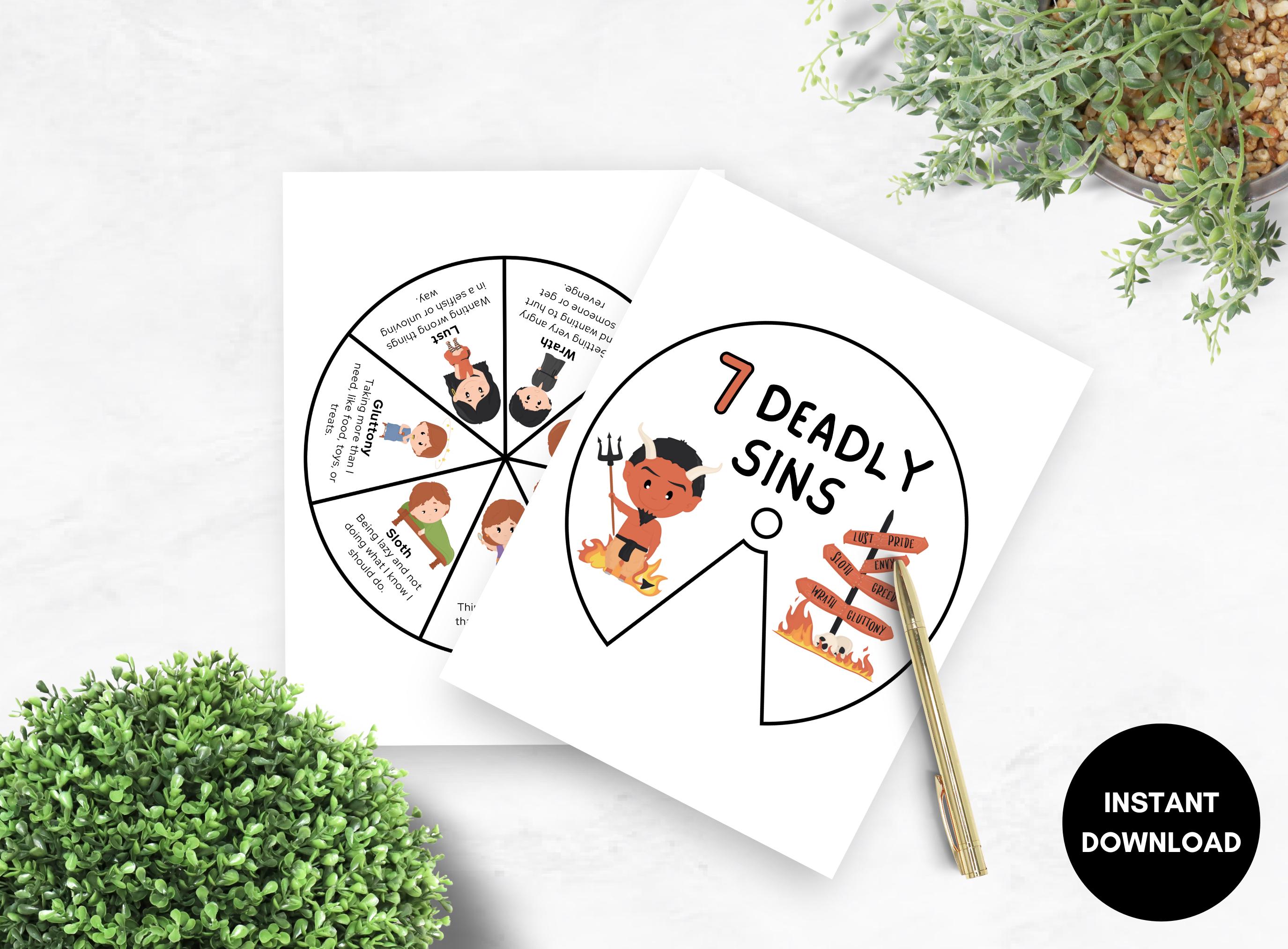 Seven Deadly Sins, Printable Bible Coloring Wheel, Sunday School Craft ...