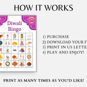 Diwali Bingo, 50 Diwali Bingo Cards, Printable Diwali Party Activity ...