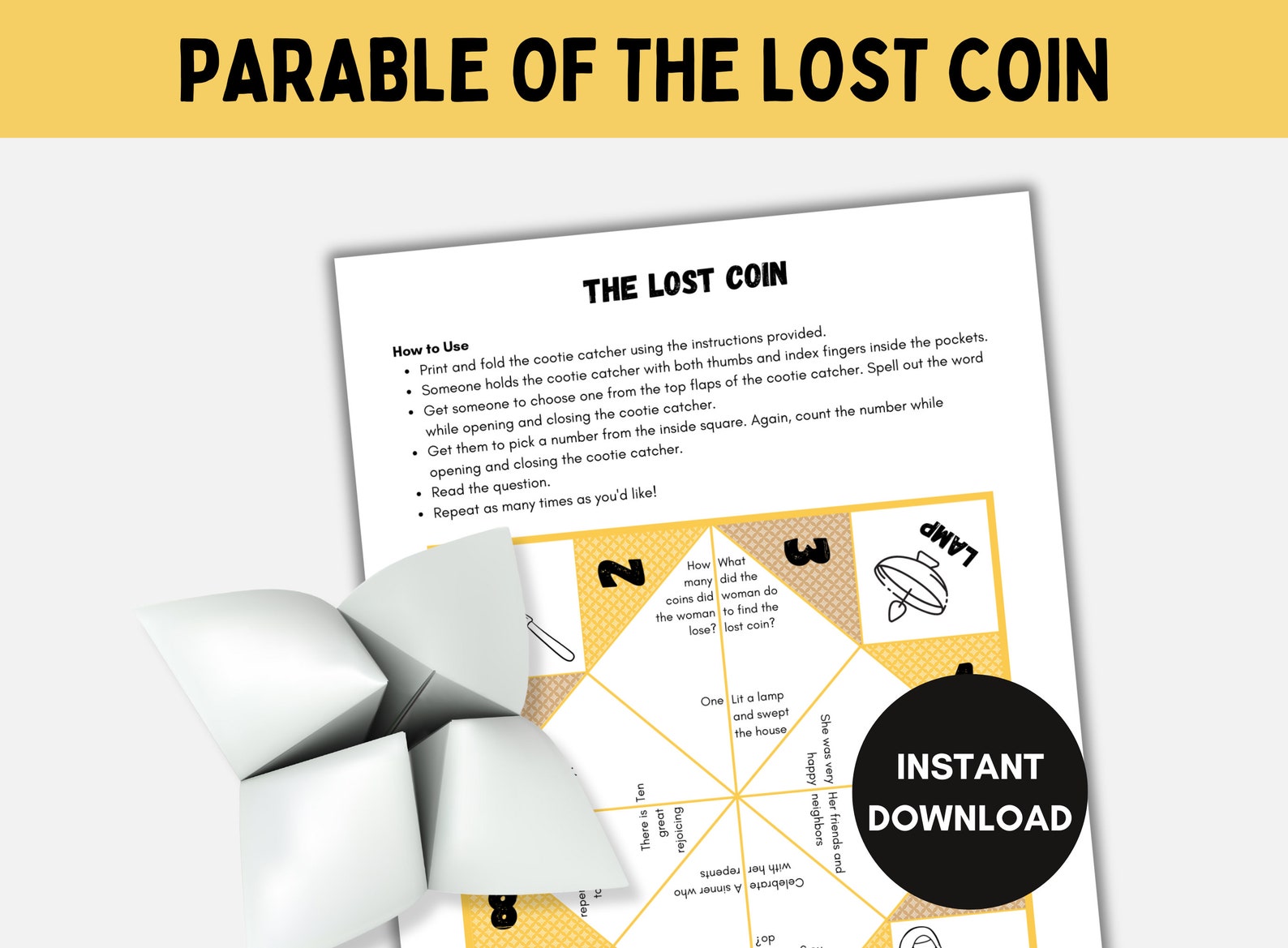 Parable of the Lost Coin, Printable Cootie Catcher, Sunday School Craft ...