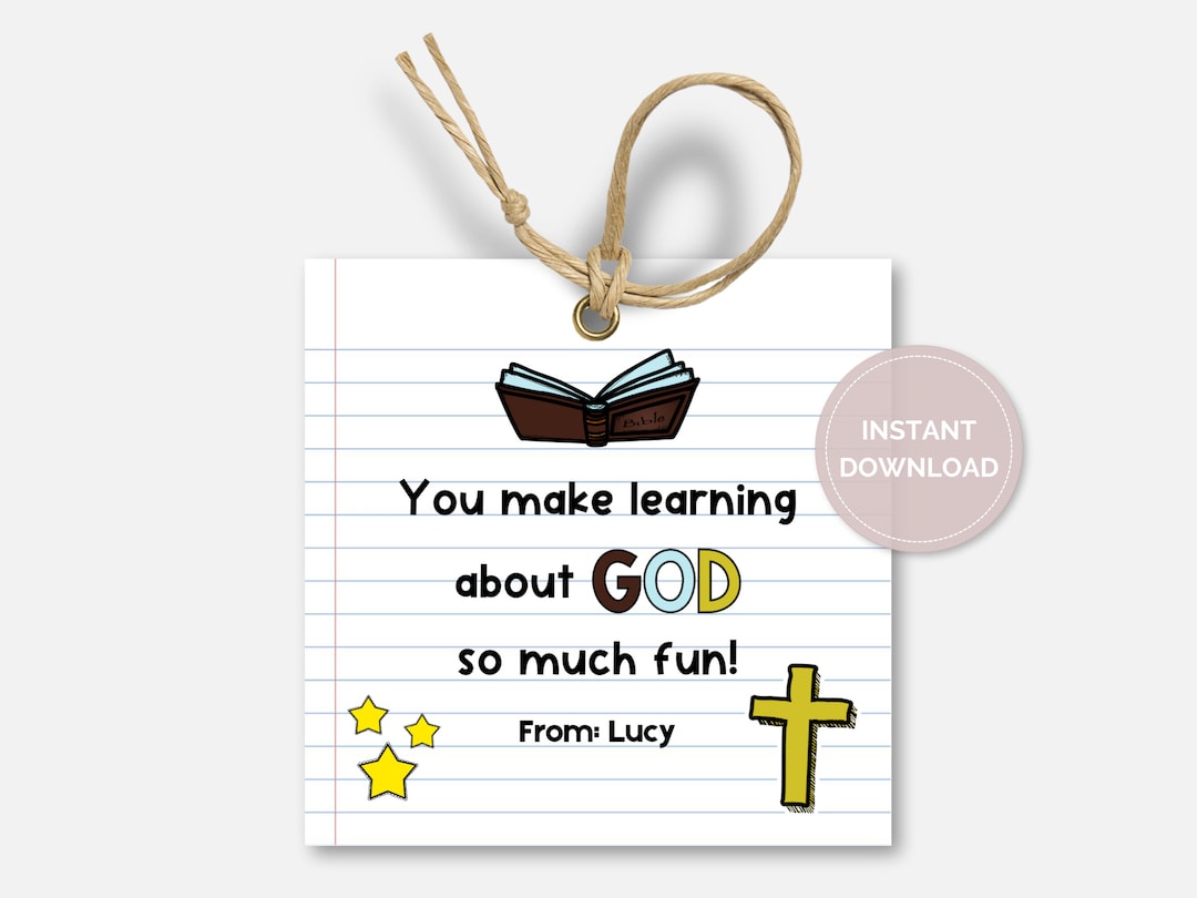 Sunday School Teacher Gift Tag, Printable Bible Study Religious Tags ...