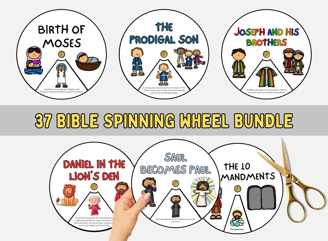 37 Bible Story Spinners Bundle, Printable Bible Coloring Wheel, Sunday ...