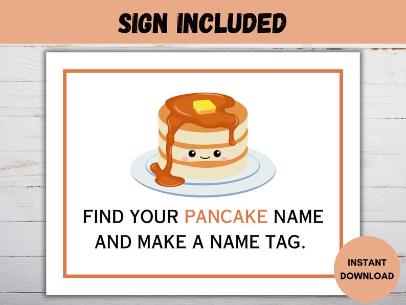 Whats Your Pancake Name, Birthday Party Game, Name Sign & Tags ...