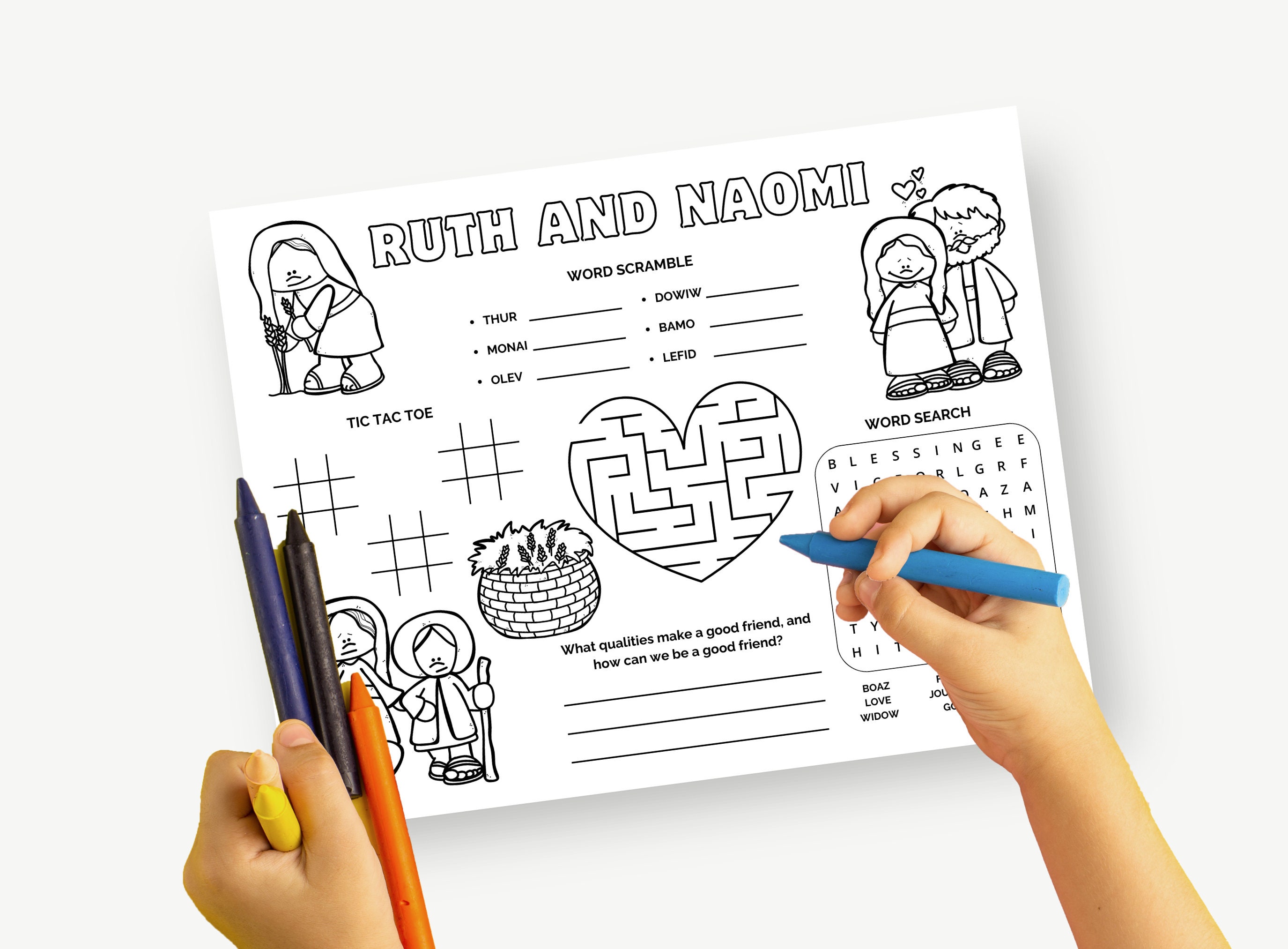 Ruth and Naomi, Printable Bible Activity Placemat, Sunday School, Kids ...
