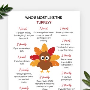 Whos Most Like the Turkey, Fun Printable Thanksgiving Game, Classroom ...