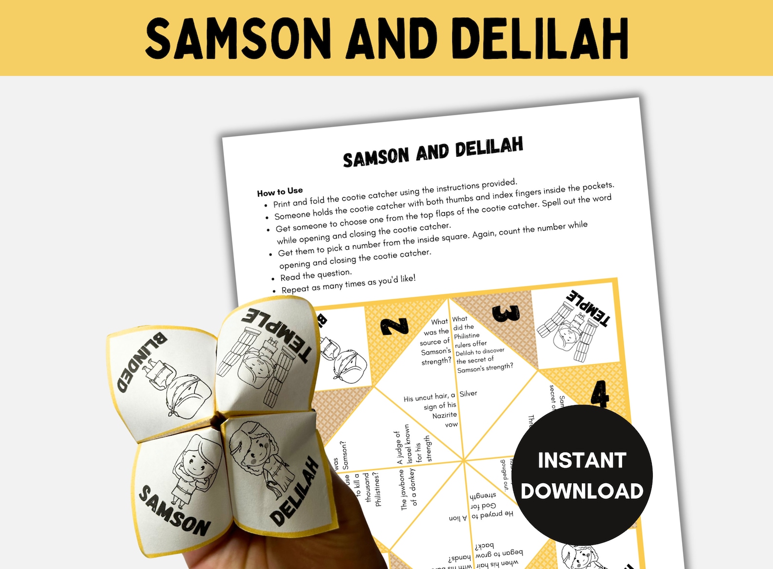 Samson Bible Story, Printable Cootie Catcher, Sunday School Craft, Kids ...