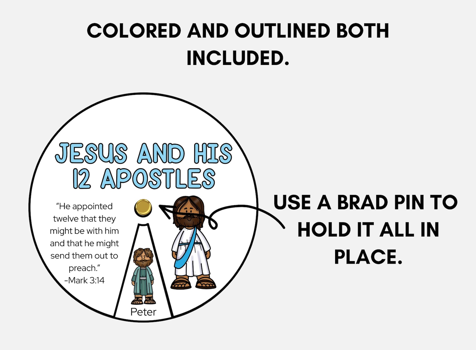 Jesus and His 12 Apostles, Printable Bible Coloring Wheel, the Twelve ...