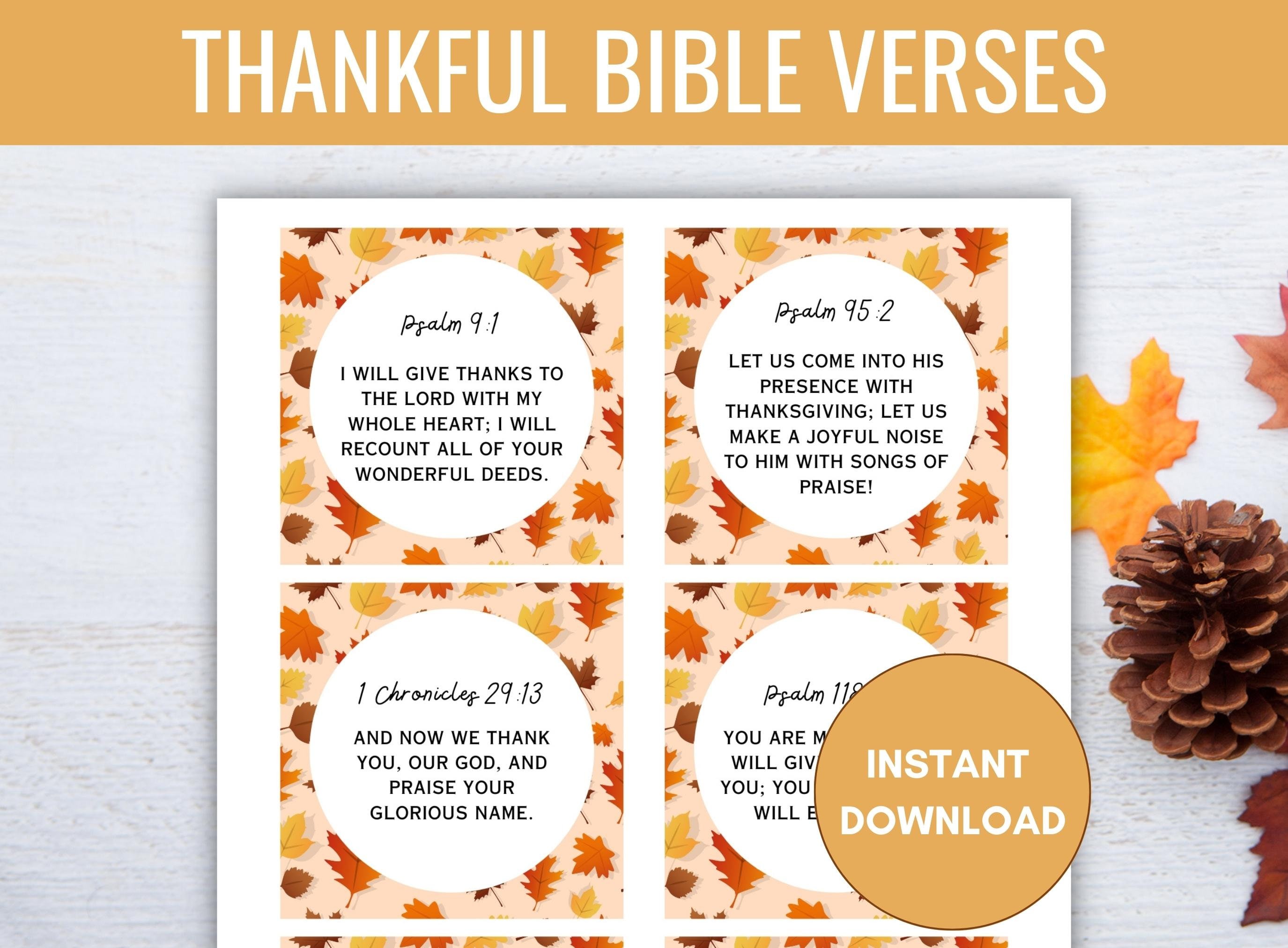 Thankful Bible Verse Printable Cards, 12 Thanksgiving Scripture Cards ...