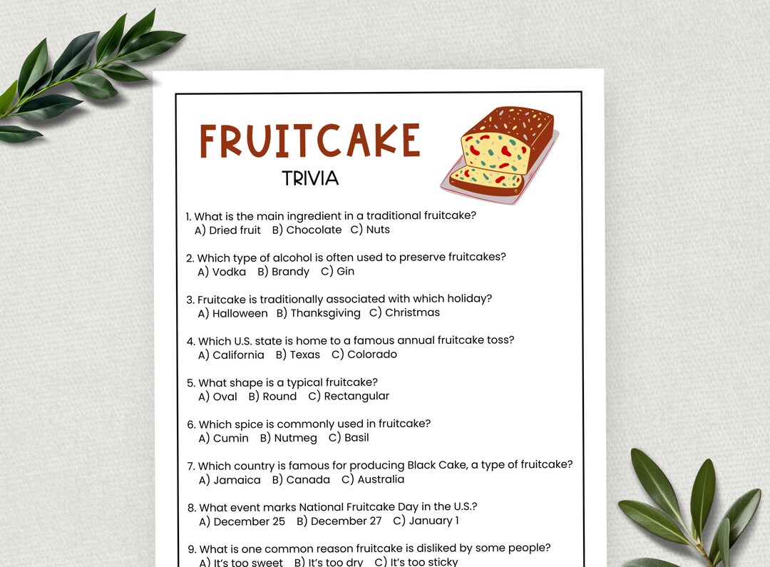 Fruitcake Trivia, Printable Christmas Food Trivia, National Fruitcake ...
