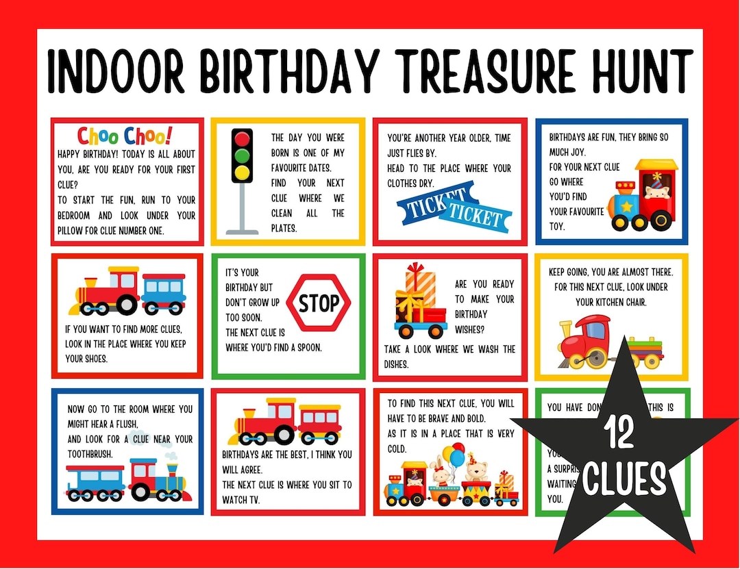 Birthday Scavenger Hunt for Kids, Train Theme, Birthday Treasure Hunt ...