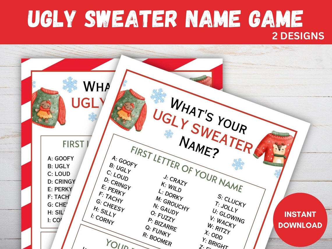 What's Your Ugly Sweater Name, Printable Christmas Party Game for Kids ...