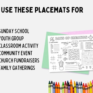 Days of Creation, Printable Bible Activity Placemat, Sunday School ...
