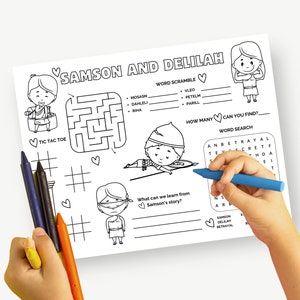 Samson Bible Story, Printable Bible Activity Placemat, Samson and ...