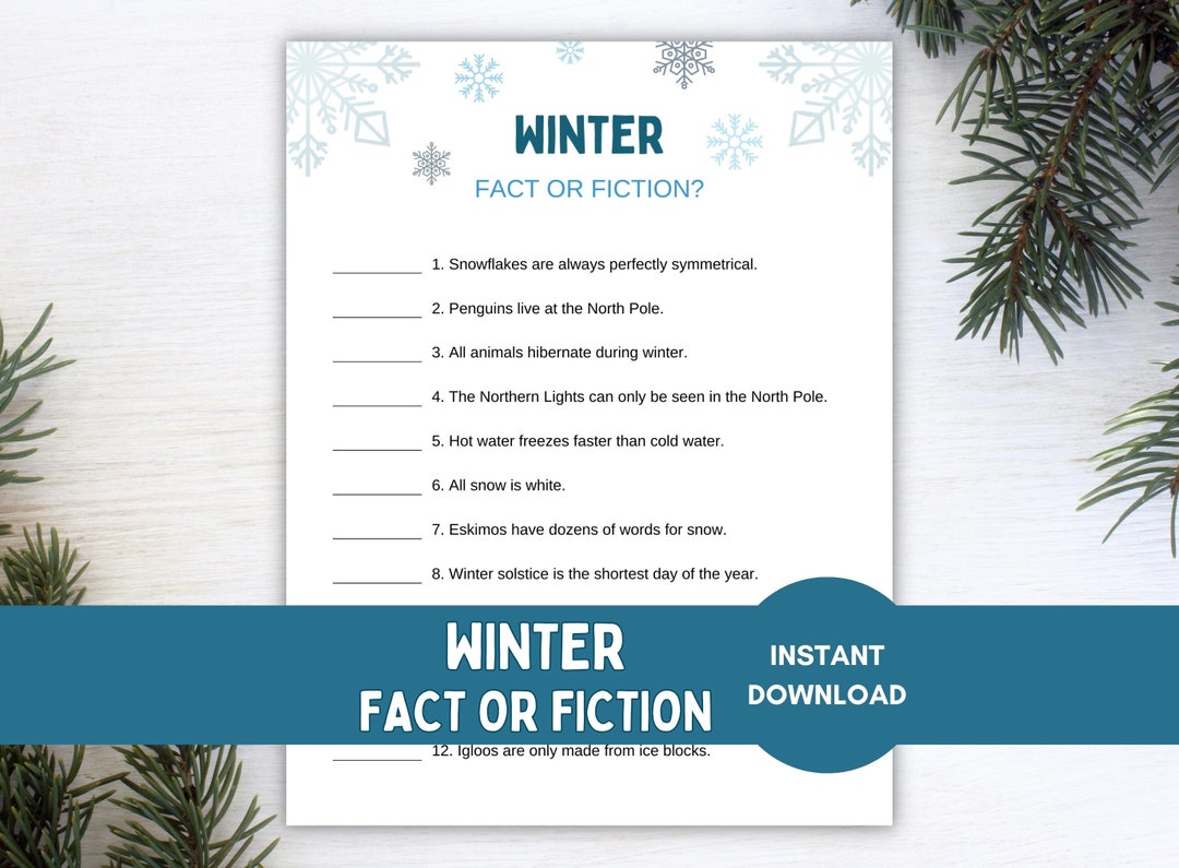 Winter Fact or Fiction, Printable Winter Activity, Family Activity ...