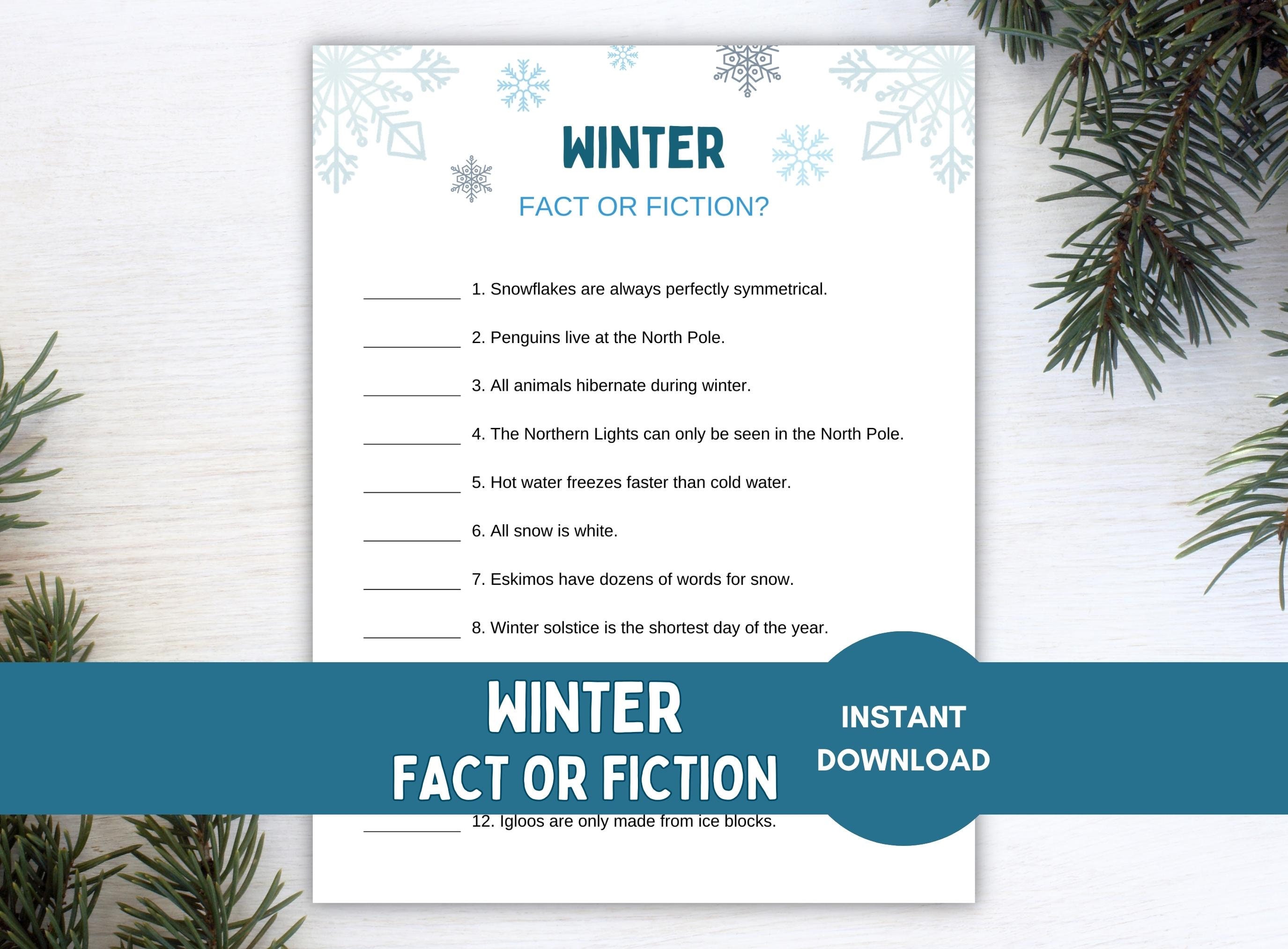 Winter Fact or Fiction, Printable Winter Activity, Family Activity ...