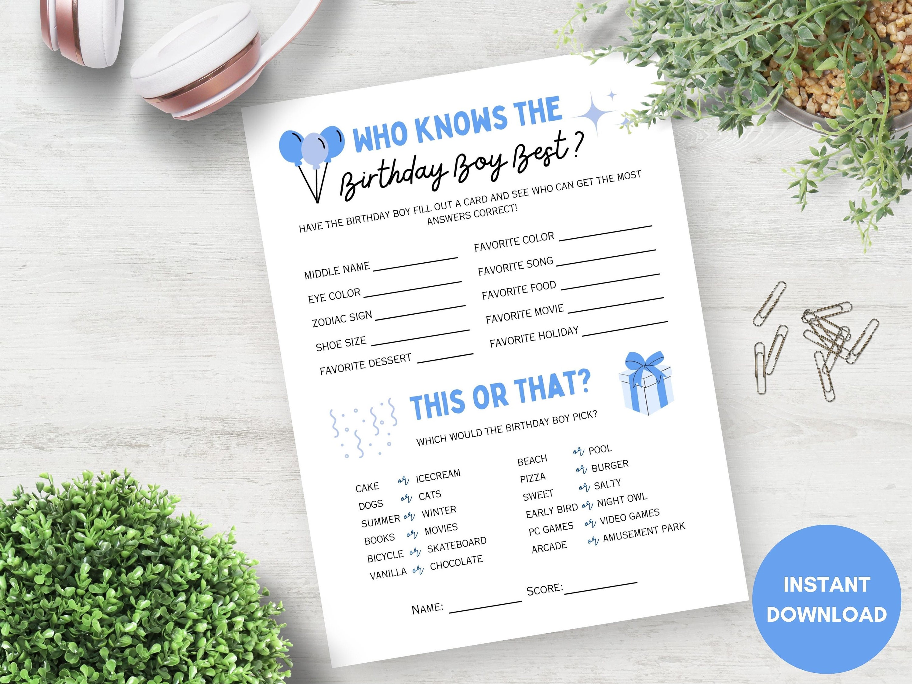 Who Knows the Birthday Boy Best, How Well Do You Know Him, Printable ...