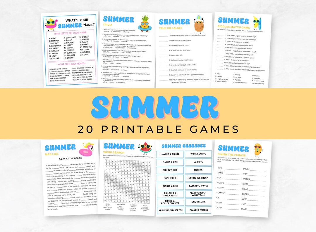 20 Printable Summer Games, Fun Summer Activities for Kids and Adults ...