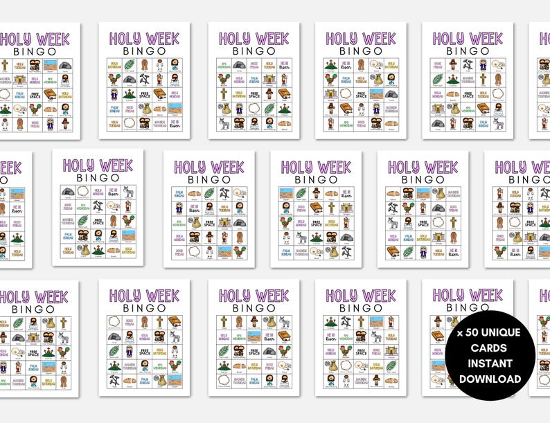 Holy Week Bingo, Printable Lent Bingo Cards, Religious Easter Game ...