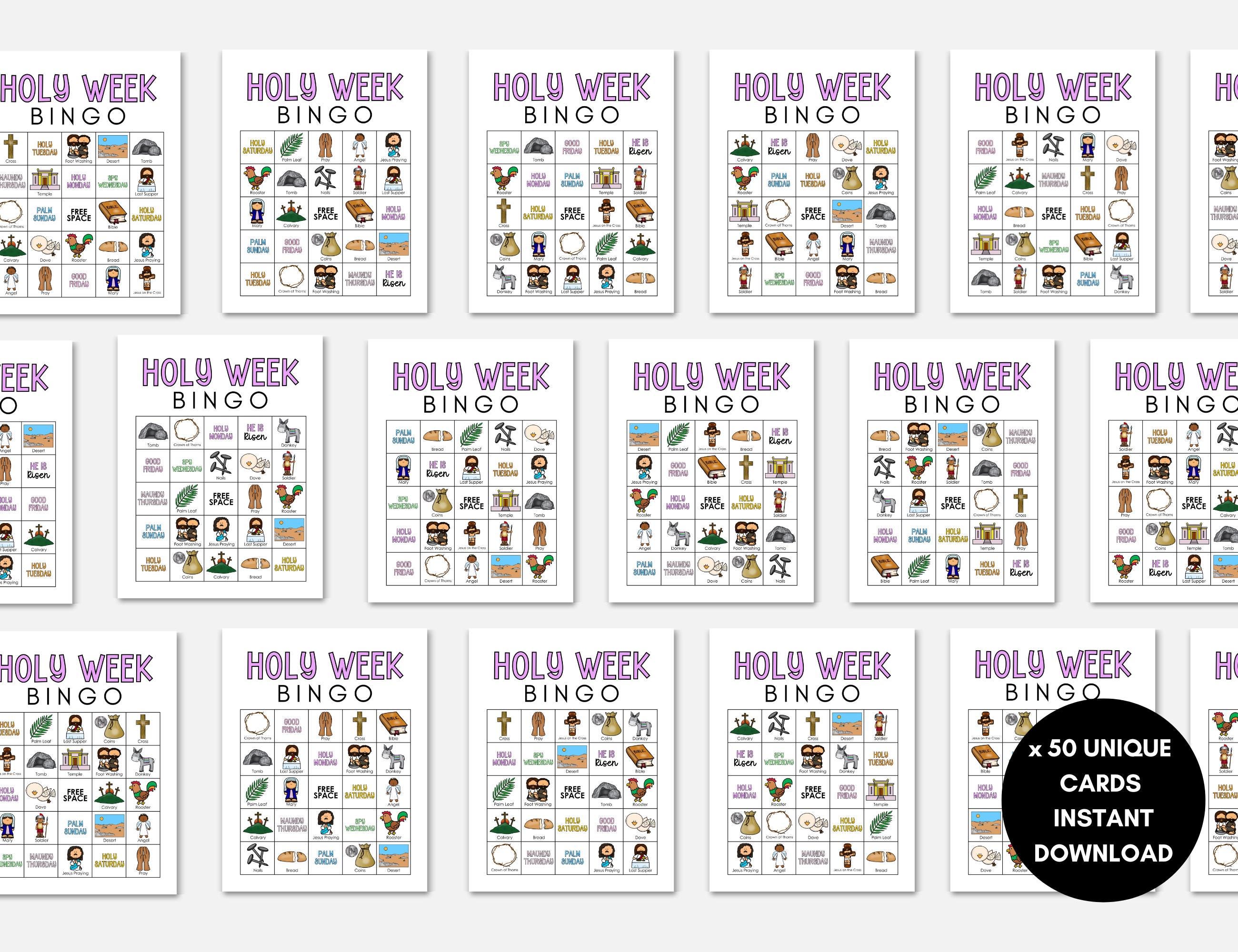Holy Week Bingo, Printable Lent Bingo Cards, Religious Easter Game ...