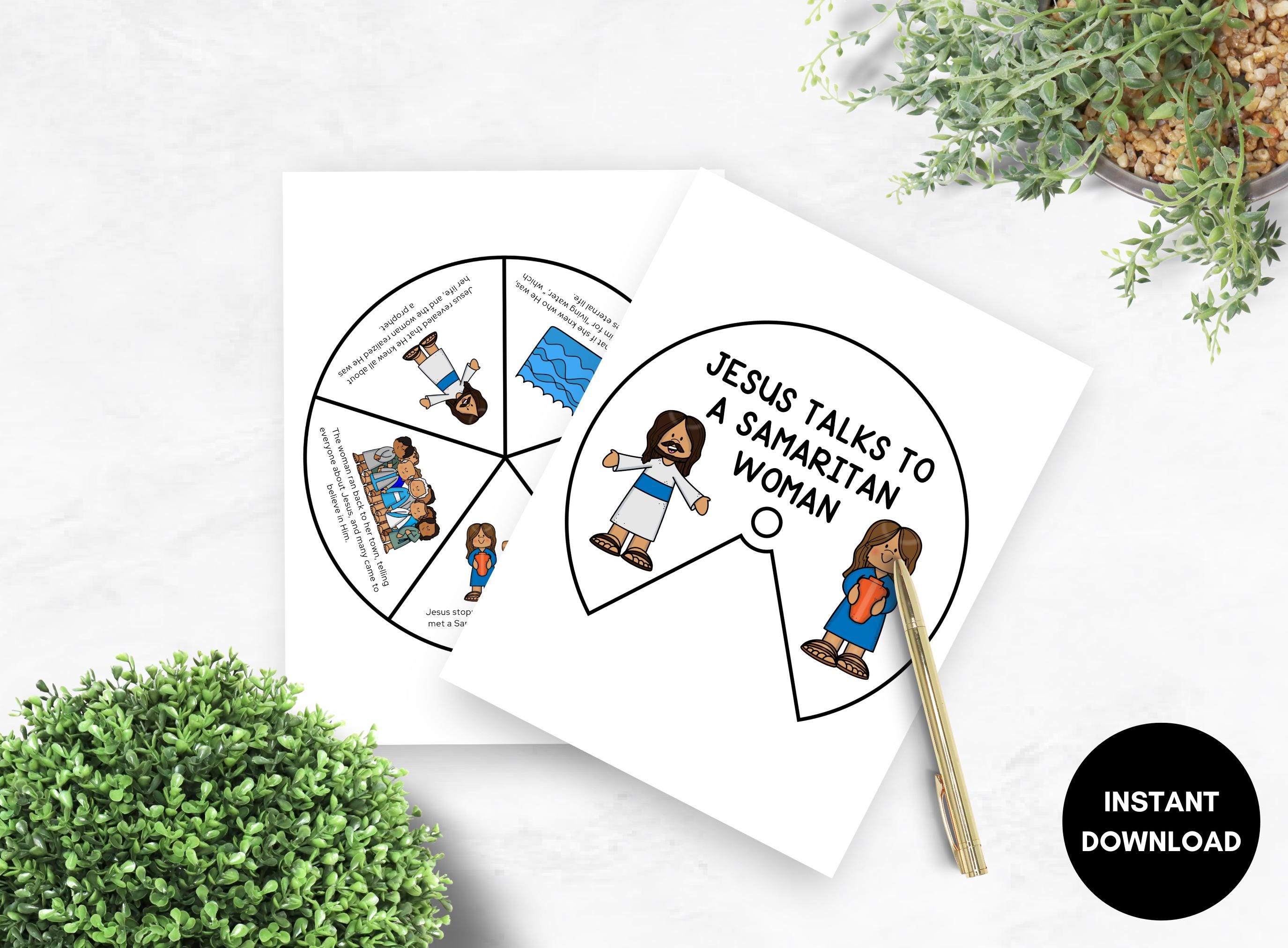Jesus Talks to a Samaritan Woman, Printable Bible Coloring Wheel, Woman ...