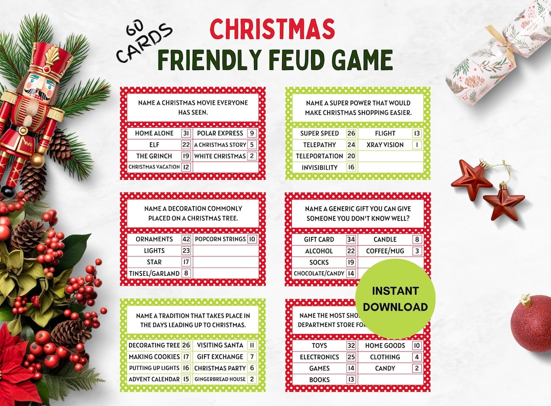 Christmas Friendly Feud Game Holiday Feud Xmas Trivia Fun - Etsy