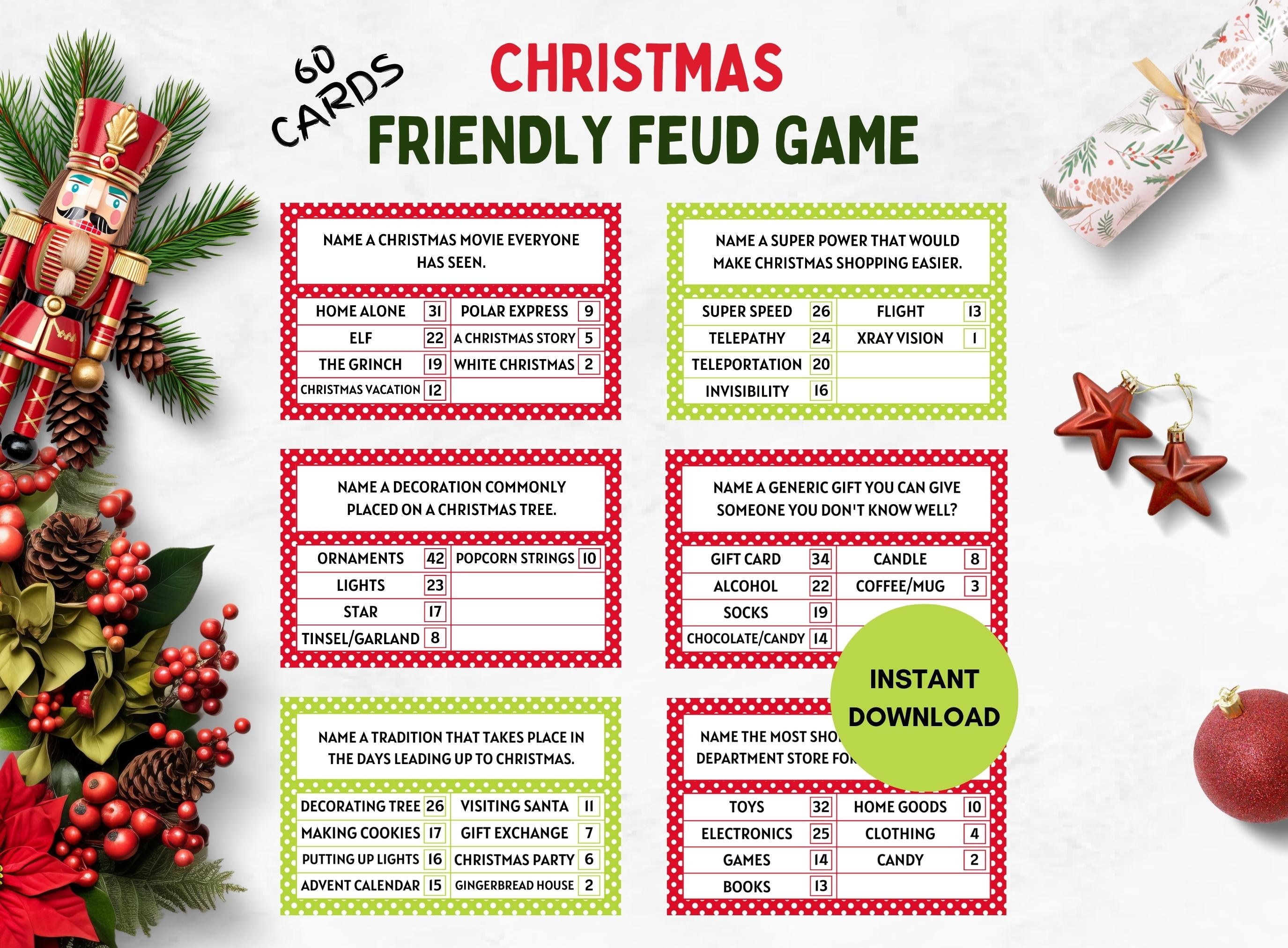 Christmas Friendly Feud Game Holiday Feud Xmas Trivia Fun - Etsy