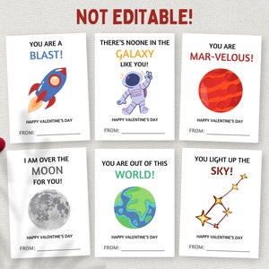 Printable Space Valentines Day Cards, School Valentine Gift Tags, Kids ...