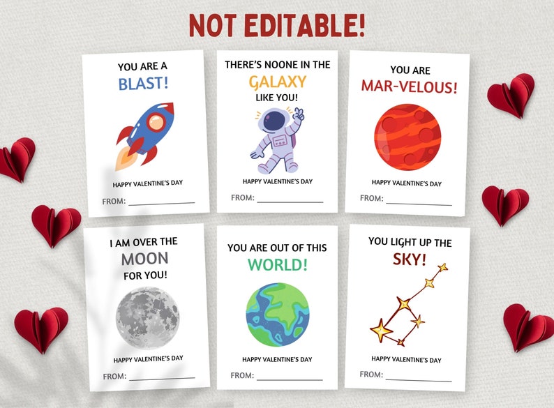 Printable Space Valentines Day Cards, School Valentine Gift Tags, Kids ...