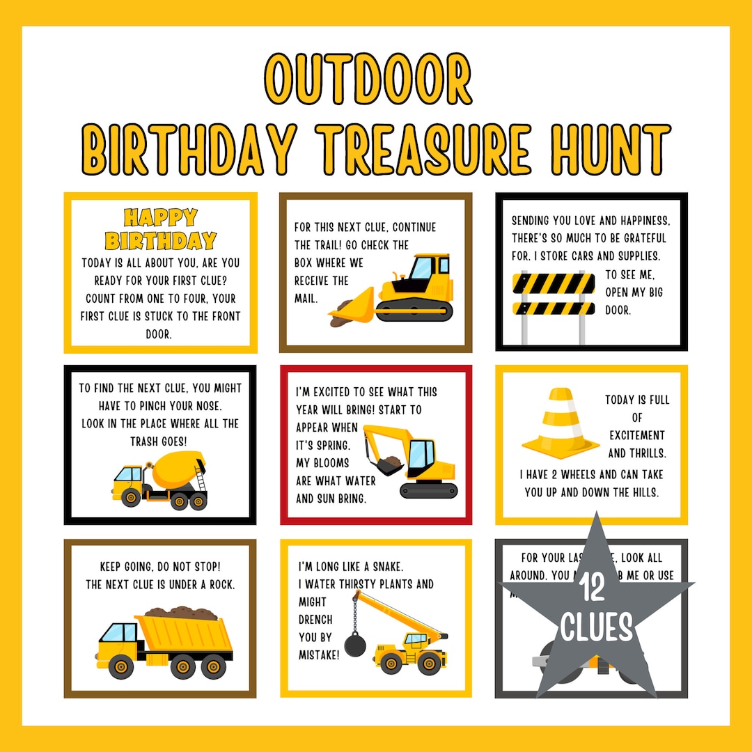 Construction Birthday Scavenger Hunt for Kids, Outdoor Treasure Hunt ...