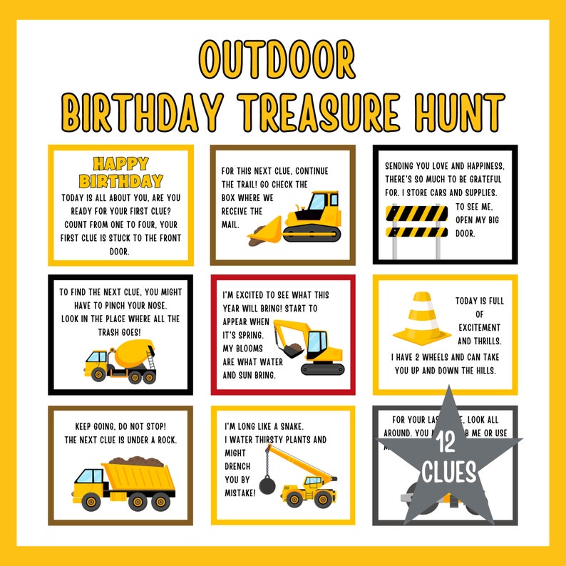 Construction Birthday Scavenger Hunt for Kids, Outdoor Treasure Hunt ...