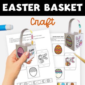 Easter Basket Craft, Printable Paper Basket Craft, DIY Cut and Paste ...