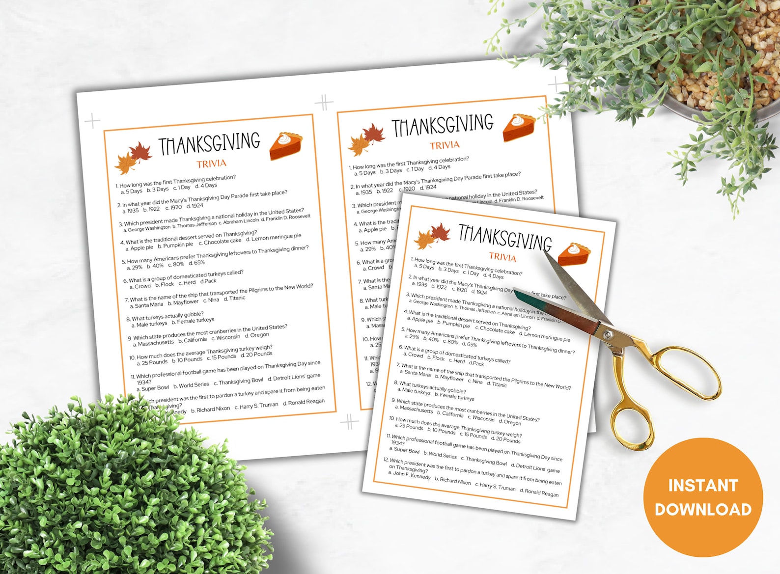 Thanksgiving Trivia, Printable Trivia Game, Trivia Questions for Kids ...