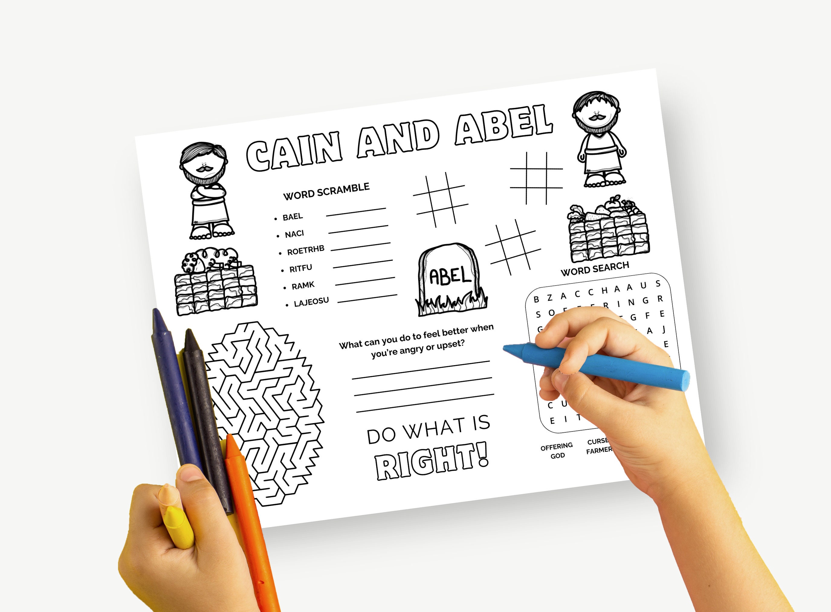 Cain and Abel, Printable Bible Activity Placemat, Sunday School, Kids ...