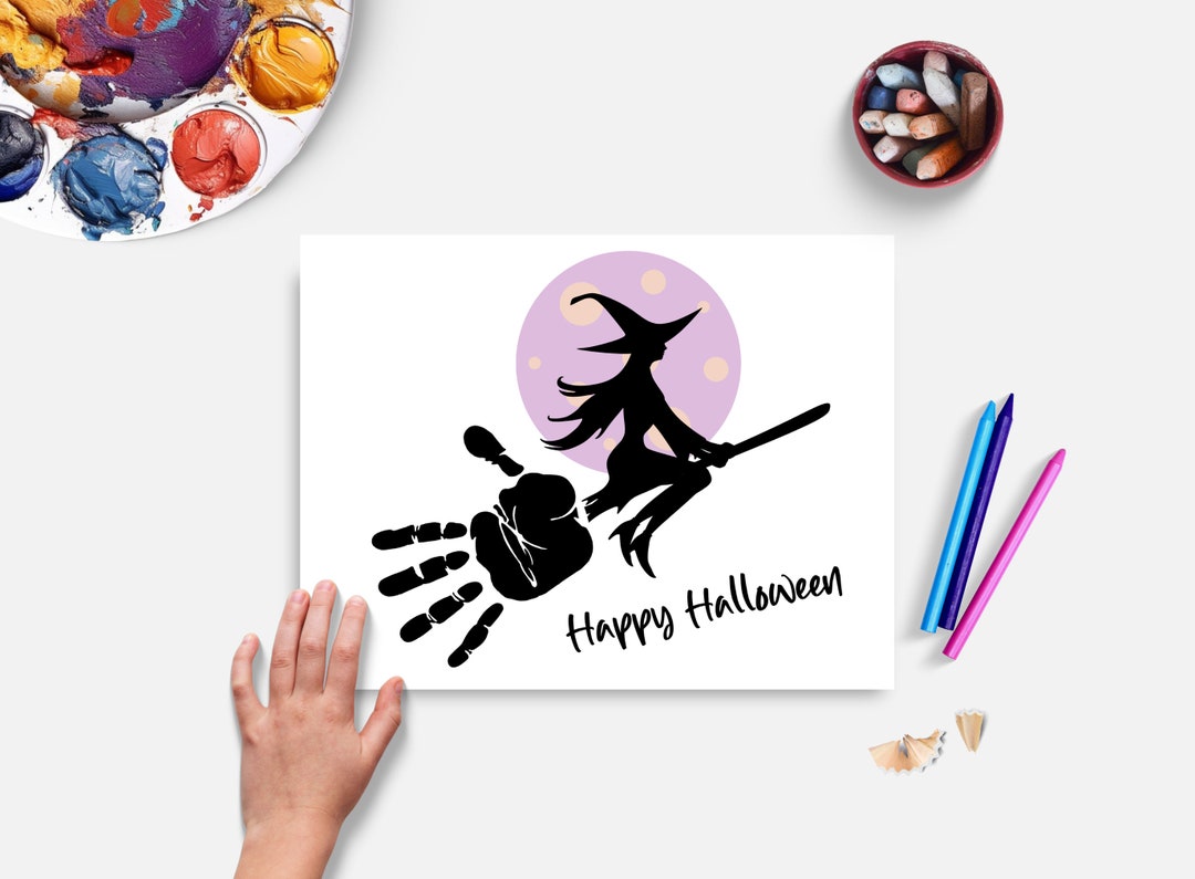 Halloween Handprint Art, Witch Printable Handprint Craft, Baby Toddler ...