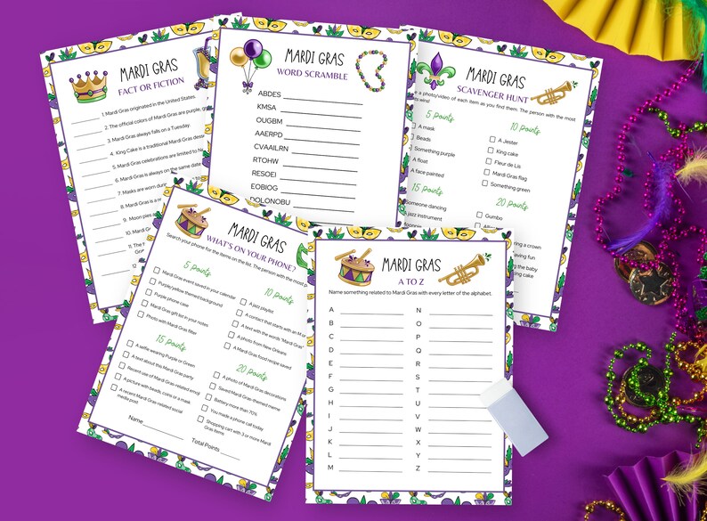 Mardi Gras Games, Fun Mardi Gras Printables for Kids and Adults, New ...