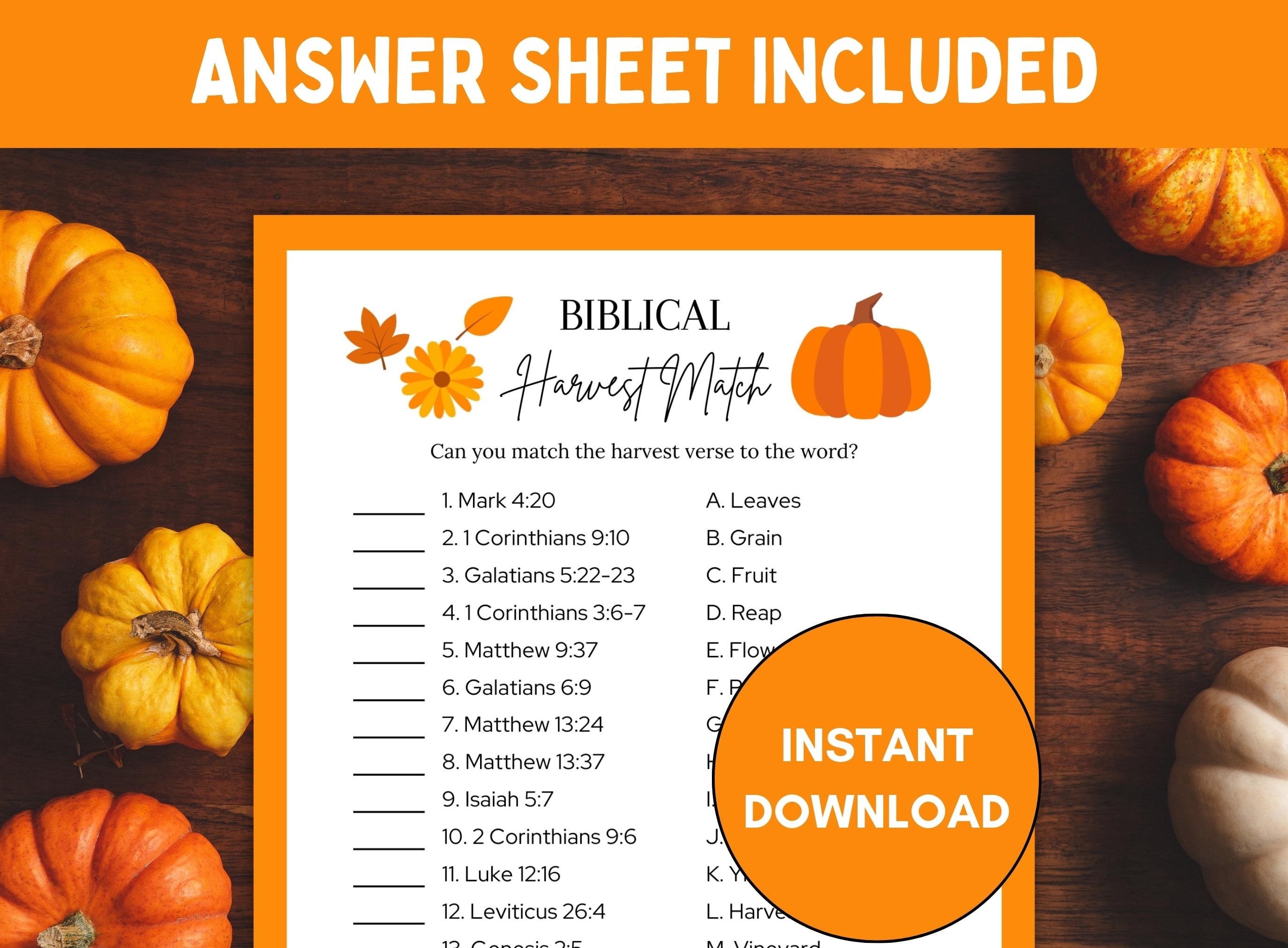 Biblical Harvest Verse Match Game, Printable Fall Games for Kids ...