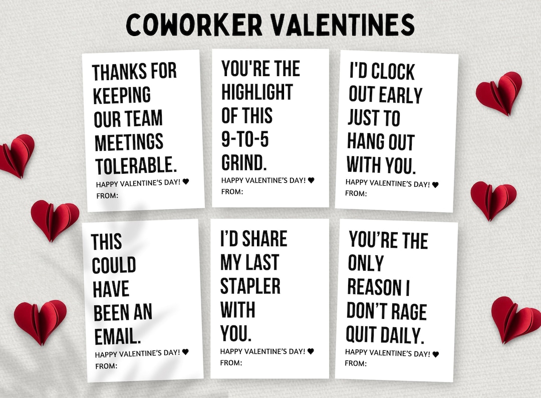 Coworker Valentines, Printable Office Valentine Gift Tags, Funny ...