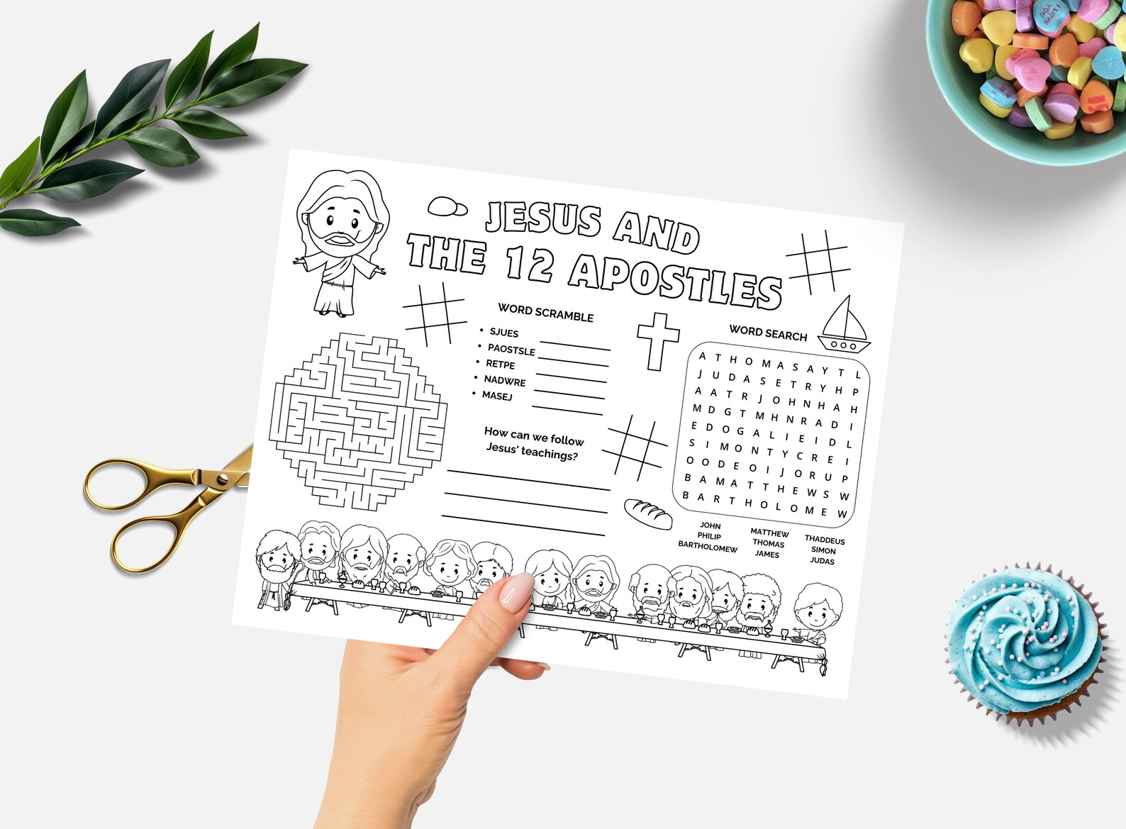 Jesus and the Twelve Apostles, Printable Bible Activity Placemat ...