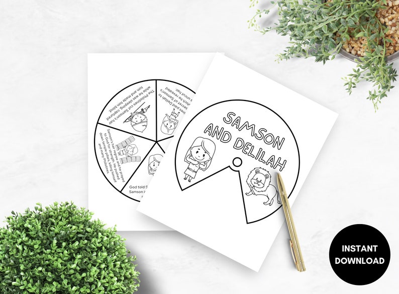 Samson Bible Story, Samson and Delilah, Printable Coloring Wheel ...