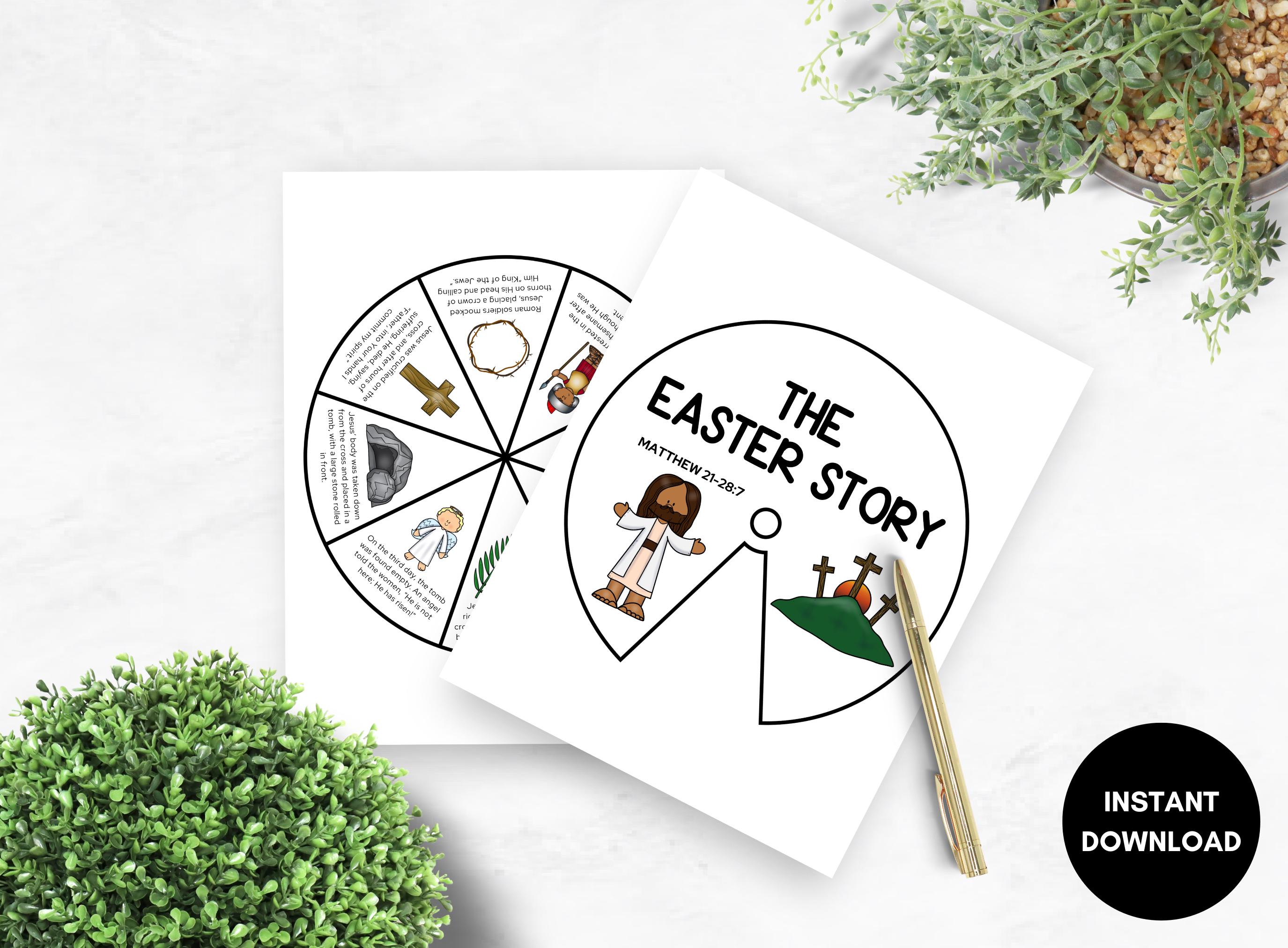 Easter Story Craft, Printable Bible Story Coloring Wheel, Holy Week ...