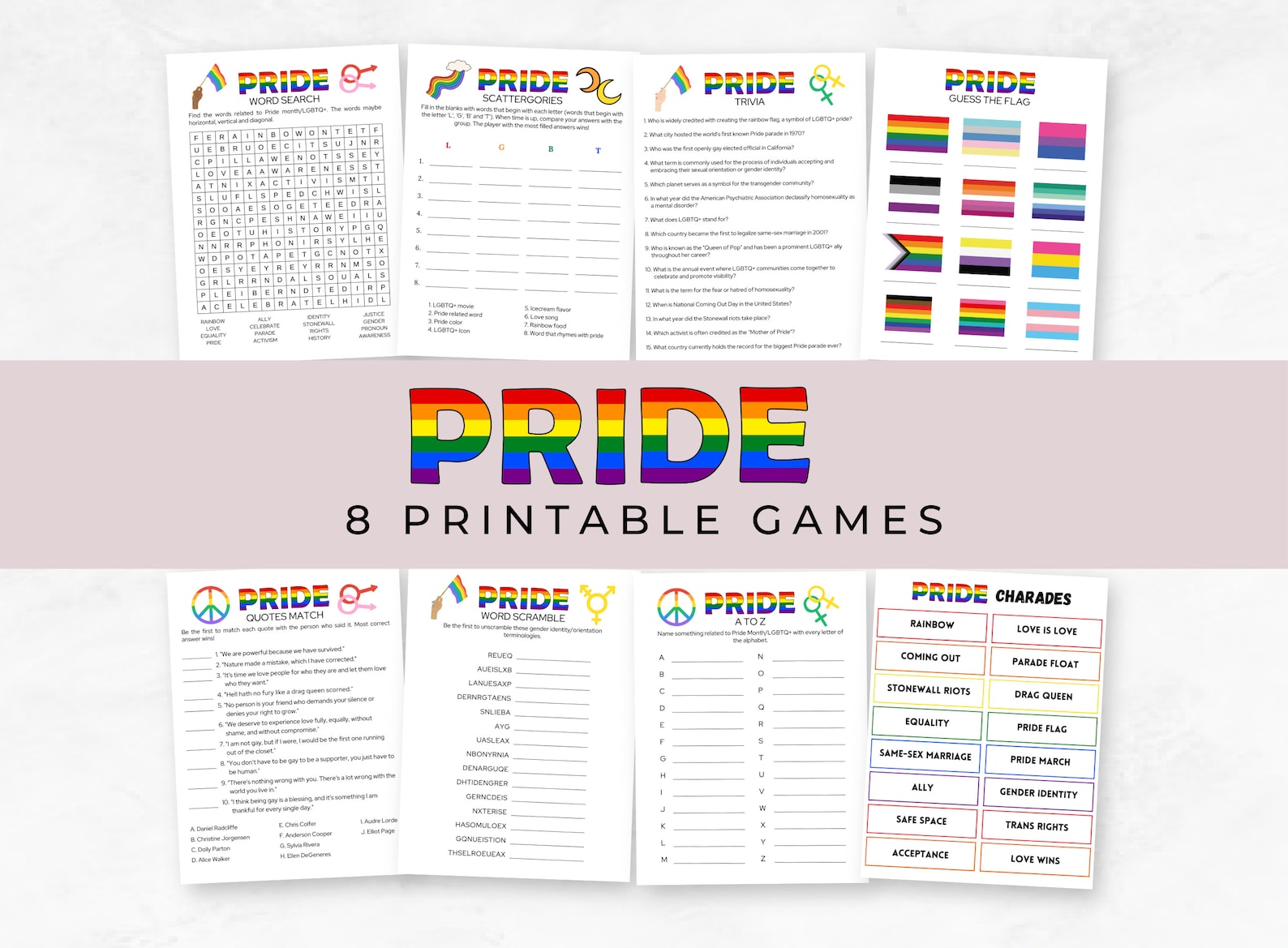 8 Printable Pride Month Party Games, LGBTQ+ Pride Games Bundle, LGBTQ ...