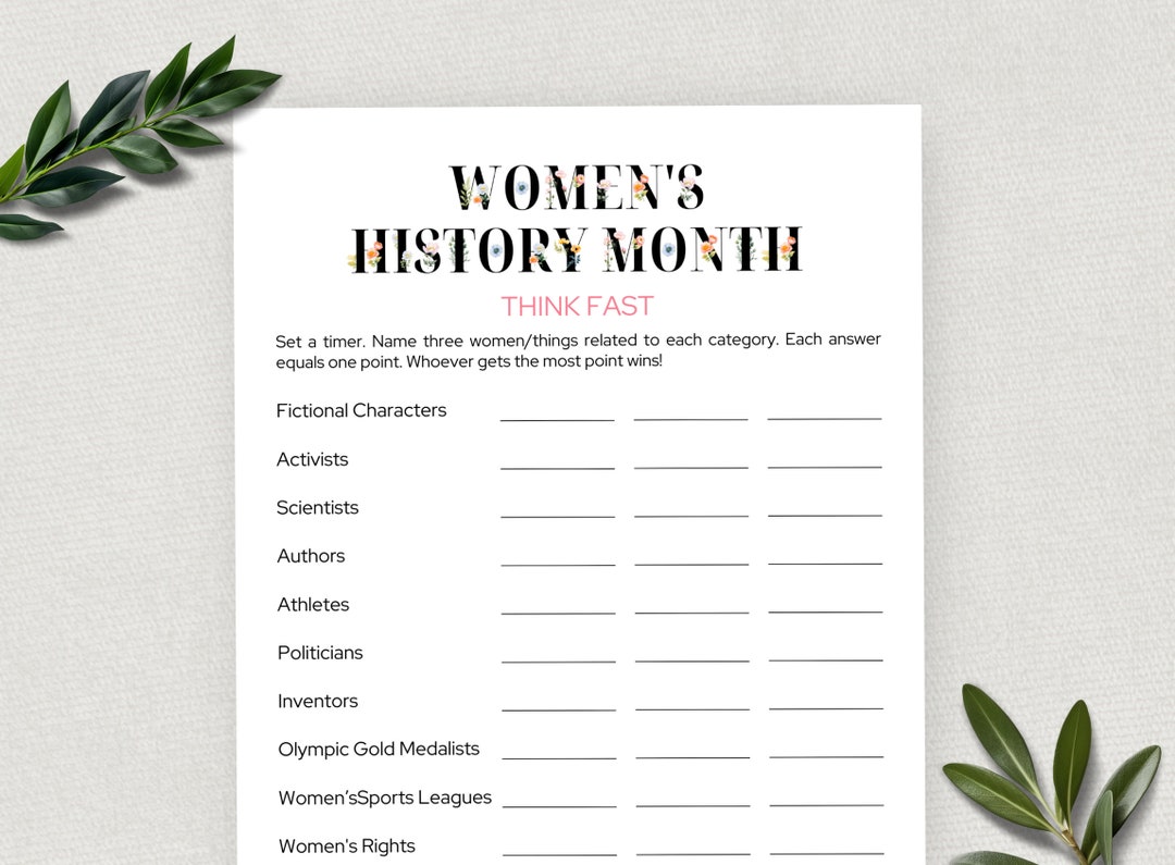 Women's History Think Fast Game, Printable International Women's Day ...
