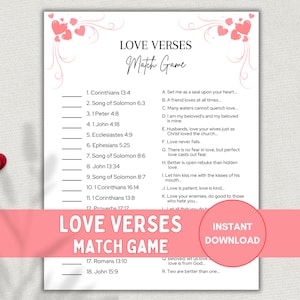 Bible Love Verses Match Game, Printable Valentines/galentines Day Games ...