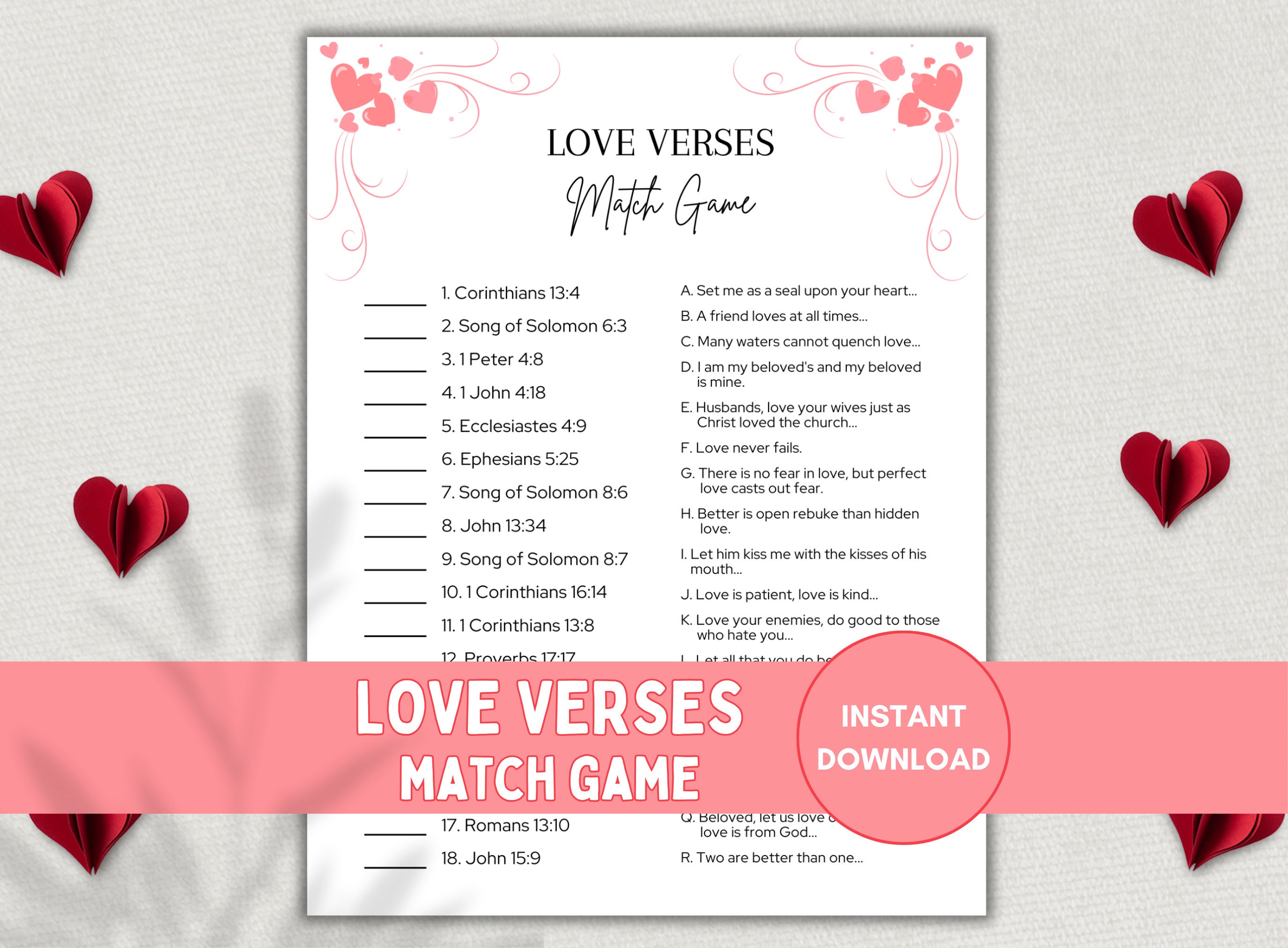 Bible Love Verses Match Game, Printable Valentines/galentines Day Games ...