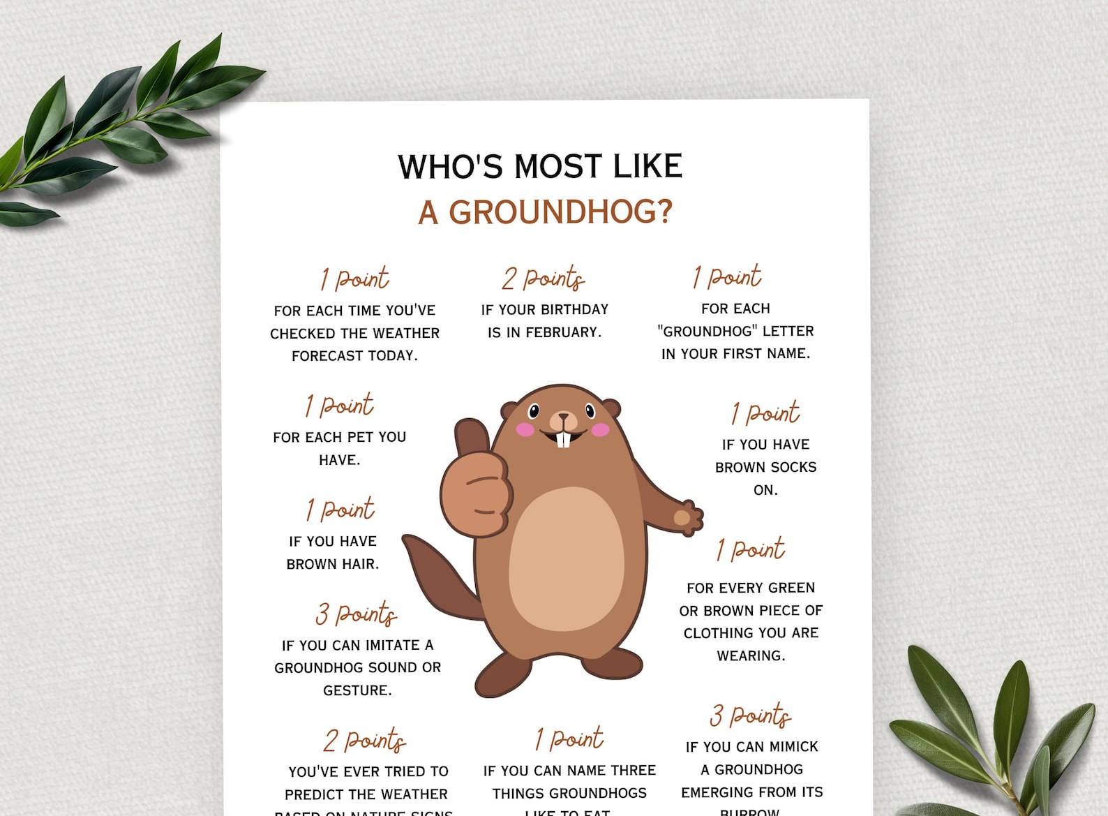 Who is Most Like a Groundhog, Fun Groundhog Party Game for Kids and ...
